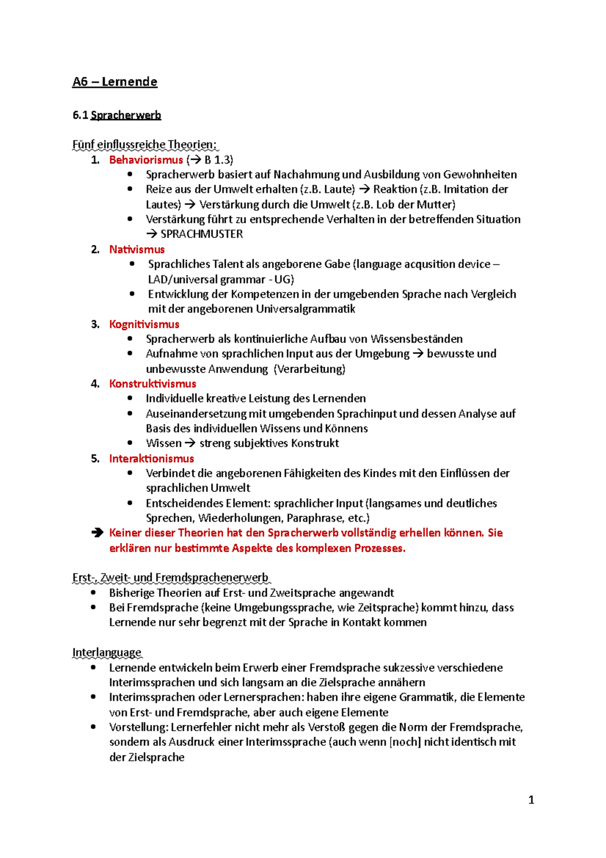 A6 - Lernende - Zusammenfassung, Introduction to the Teaching of ...