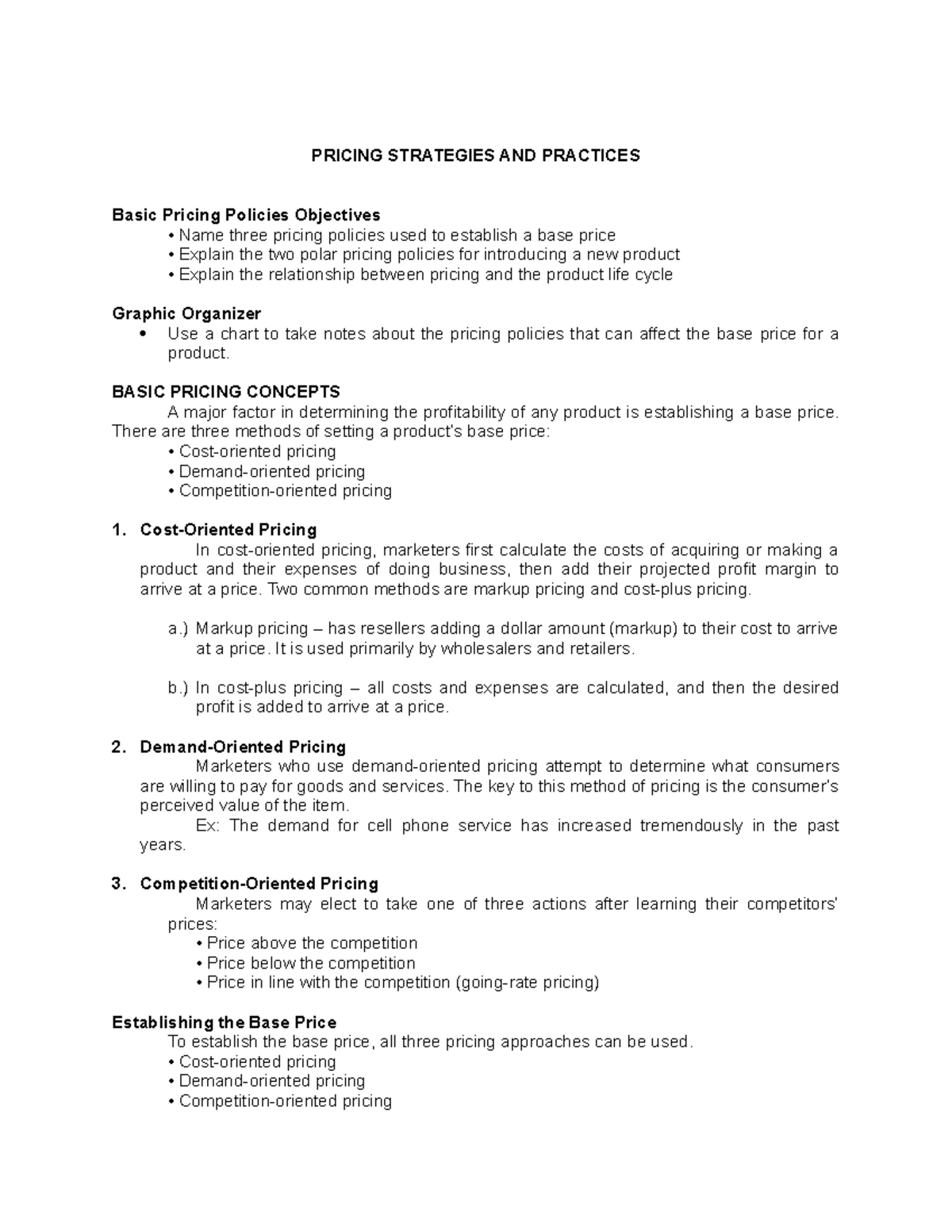 Pricing Strategies AND Practices - PRICING STRATEGIES AND PRACTICES ...