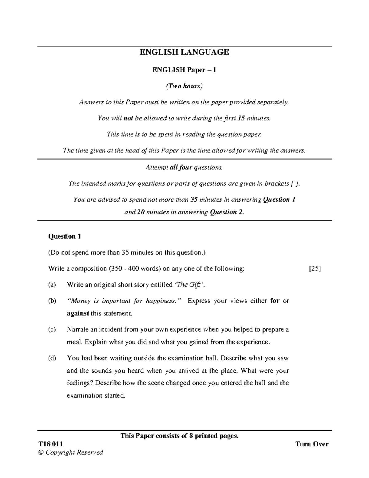 011 ENG1 - 2018 - This Paper consists of 8 printed pages. T1 8 011 Turn ...