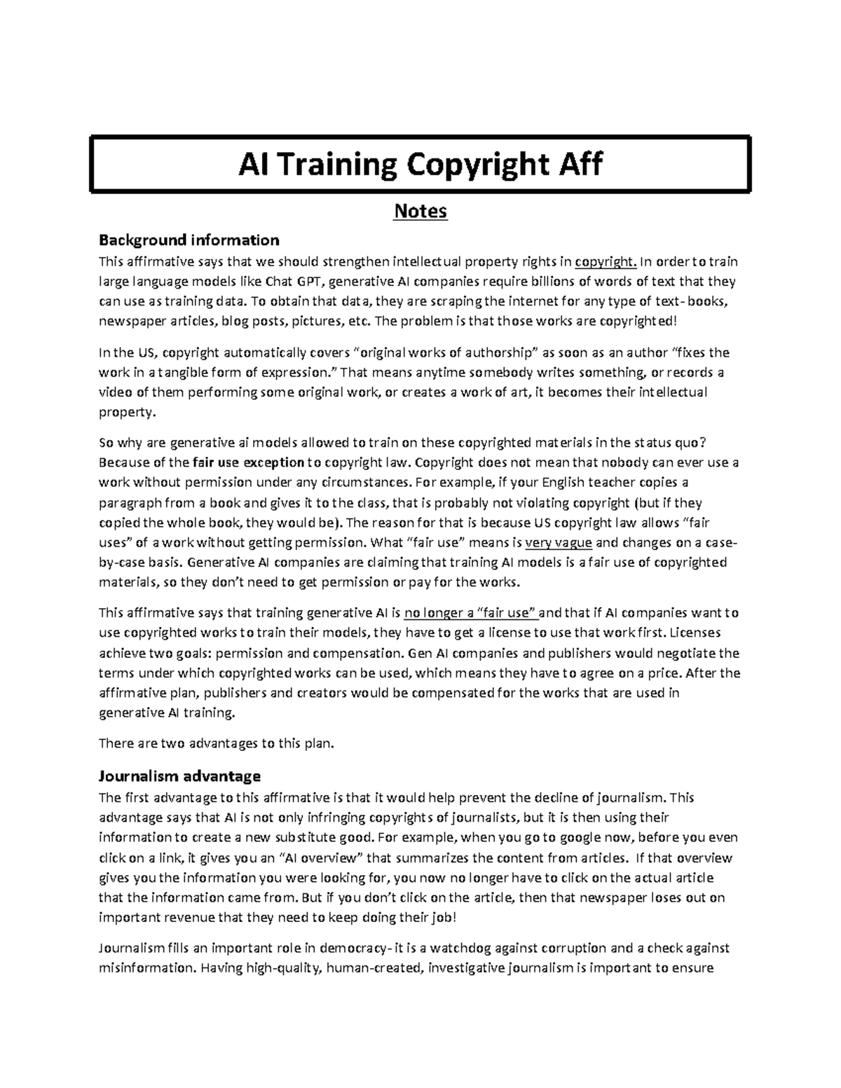 Ai training cpyright - yep - AI Training Copyright Aff Notes Background ...