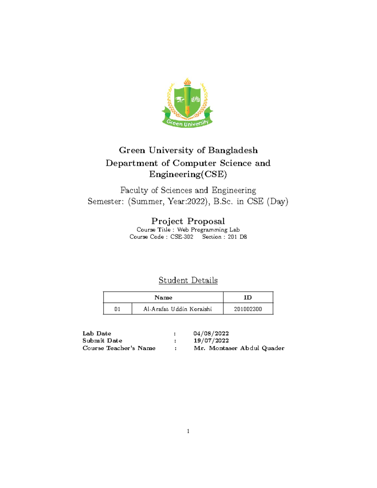 2010 02300 wp Proposal - Green University of Bangladesh Department of ...