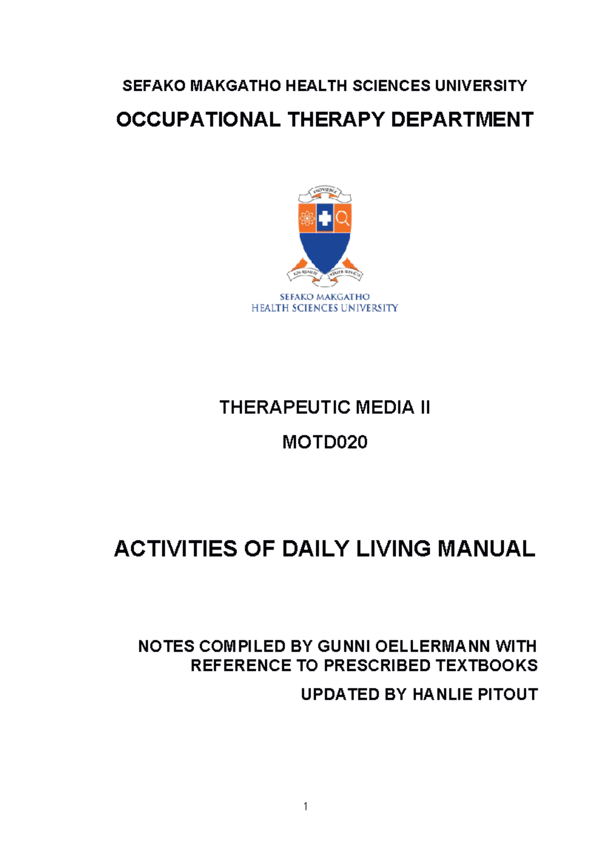 Activities OF Daily Living Manual 2024 - SEFAKO MAKGATHO HEALTH ...