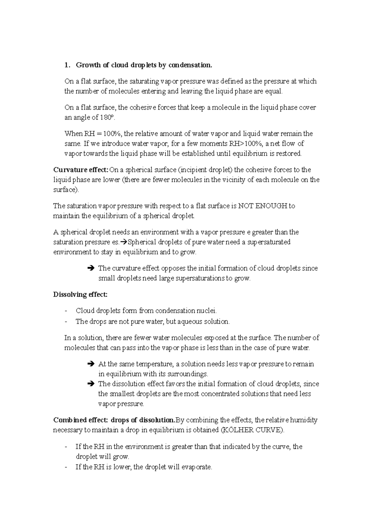 Lessons 2 General Ecology - 1. Growth of cloud droplets by condensation ...