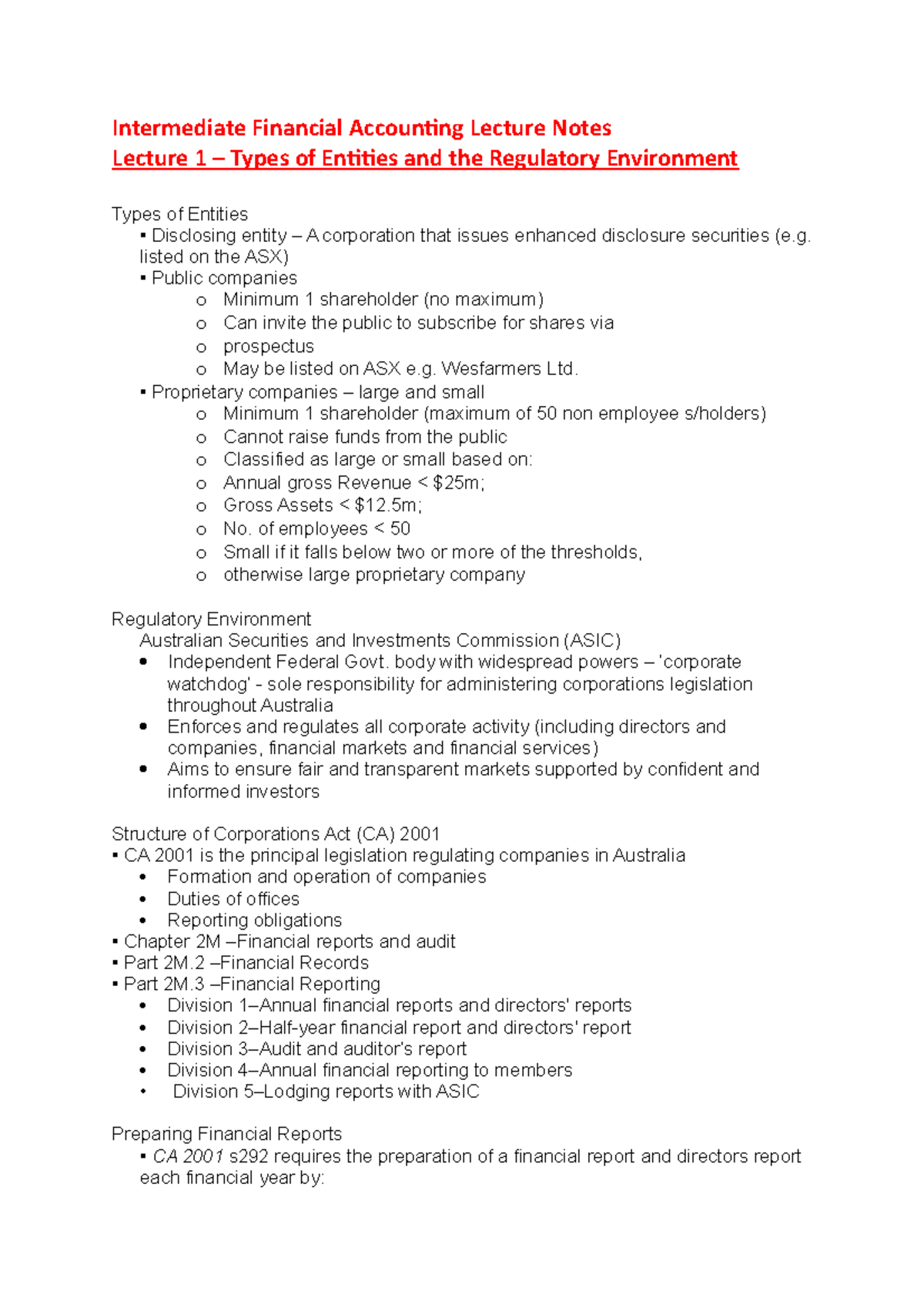 Intermediate Financial Accounting Lecture Notes - listed on the ASX ...