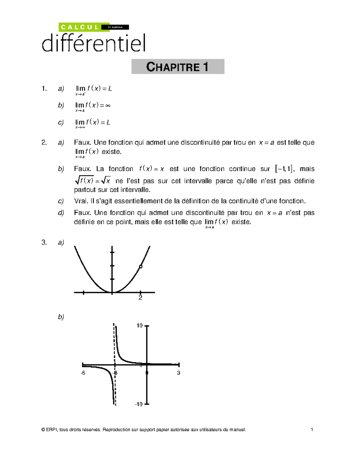 Sol Exer Revision Chap1 final 2012 13 - CHAPITRE 1 a) lim ( ) x a f x L →− = b) lim ( ) x a f x ...
