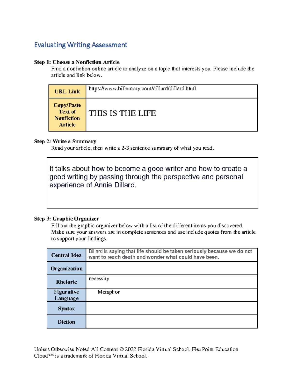 Evaluating writing assess rubric - Unless Otherwise Noted All Content ...