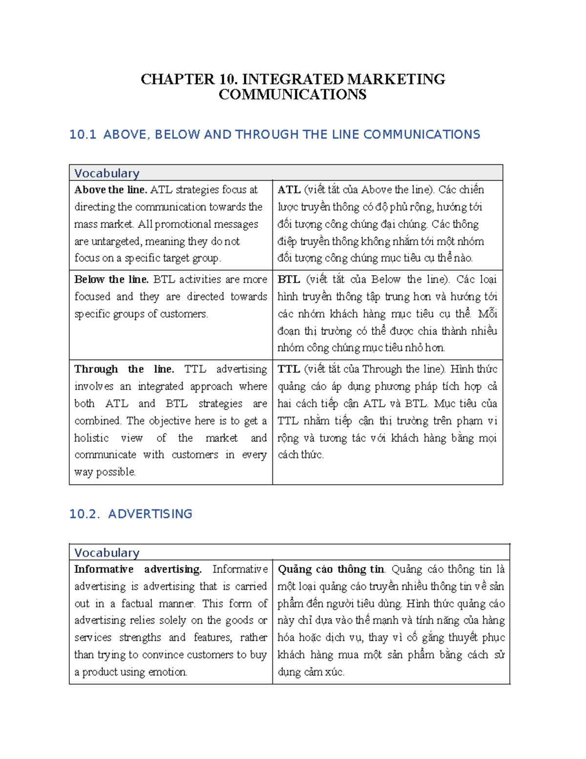 10 IMC - 10 IMC - CHAPTER 10. INTEGRATED MARKETING COMMUNICATIONS 10 ABOVE, BELOW AND THROUGH ...