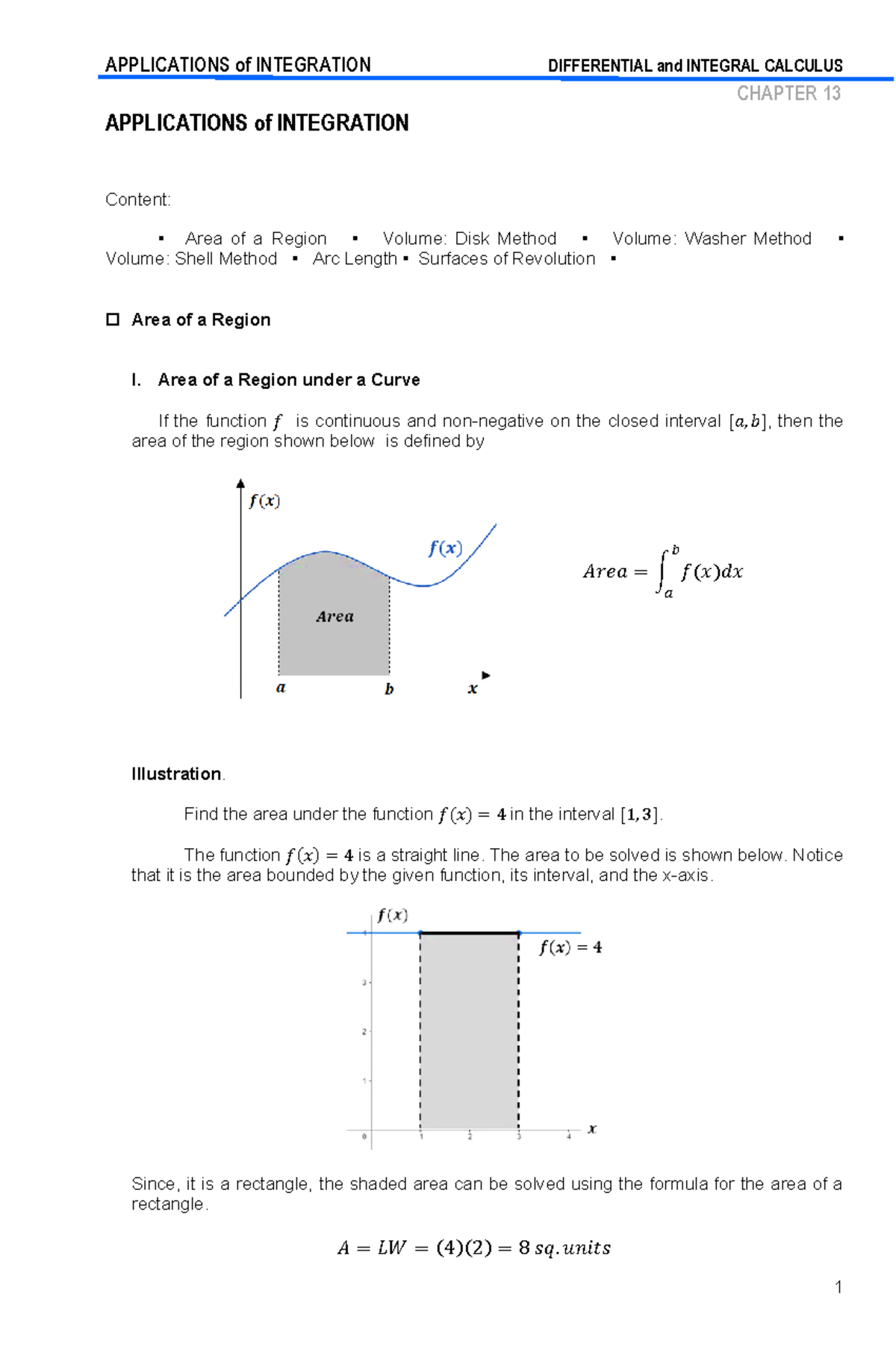 13 Applications of Integration - CHAPTER 13 𝔴ÿþÿ = ∫ ÿ(þ)ýþ Ā ÿ ...