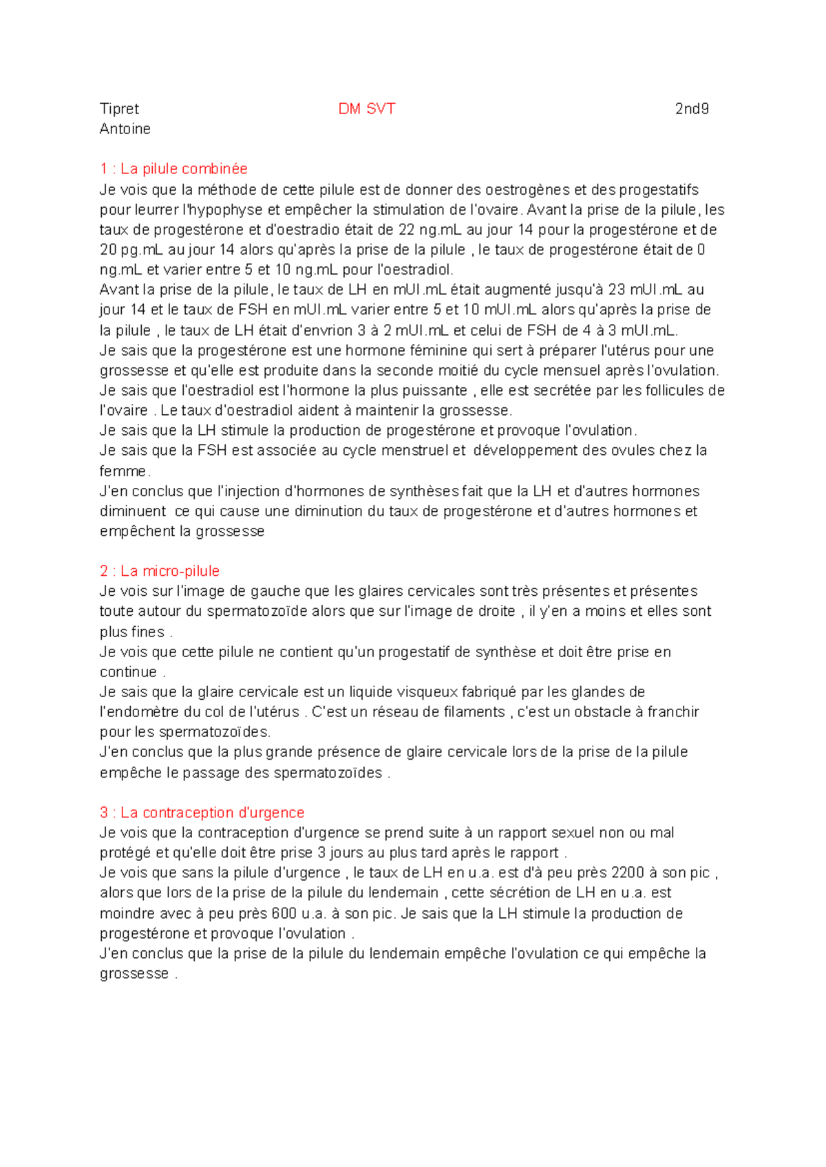 SVt - Schntr - Tipret DM SVT 2nd Antoine 1 : La pilule combinée Je vois ...