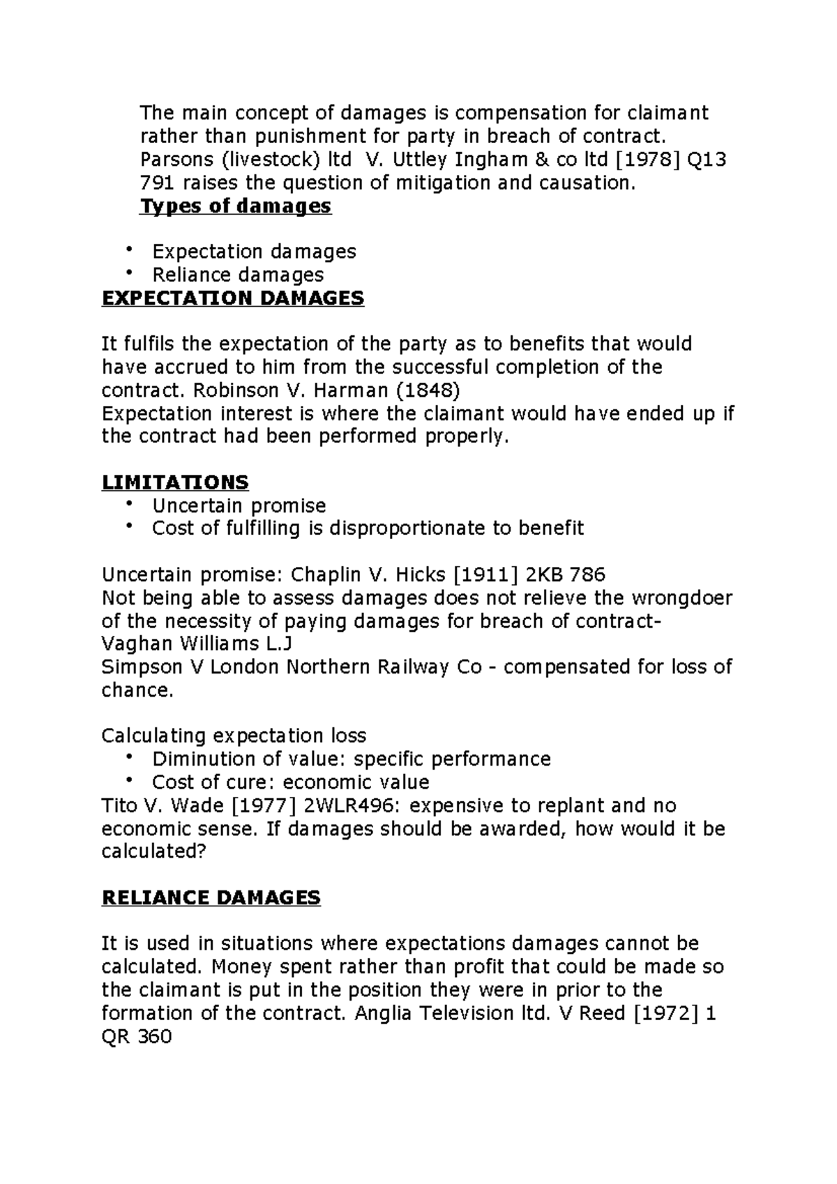 Damages - The main concept of damages is compensation for claimant ...