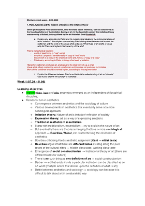 Aesthetics Learning objectives - Summary Aesthetics Link to mock exam ...