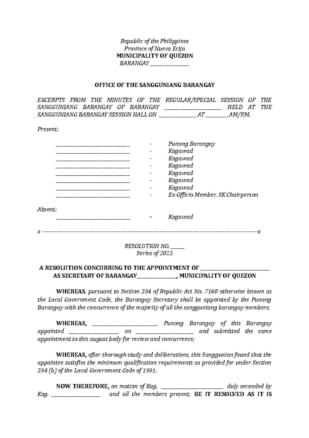 barangay appointments - Republic of the Philippines Province of Nueva ...