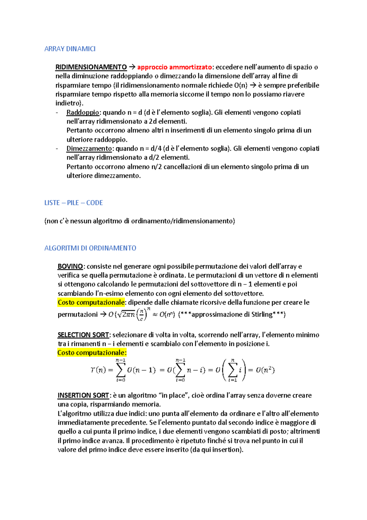 SDA Algoritmi - appunti di lezioni - Warning: TT: undefined function: 32 ARRAY DINAMICI - Studocu
