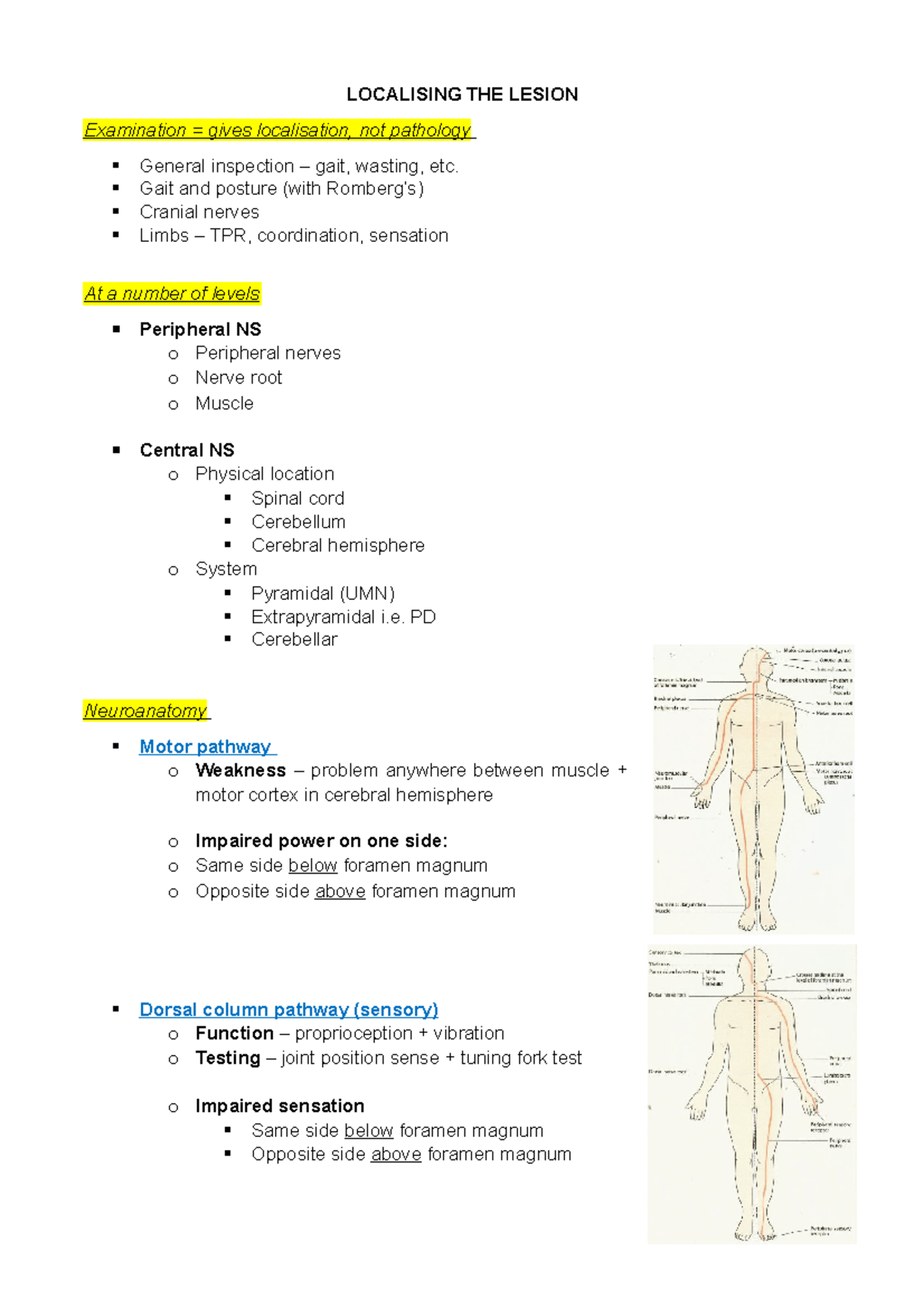 Localising the Lesion - Lecture notes 13 - LOCALISING THE LESION ...