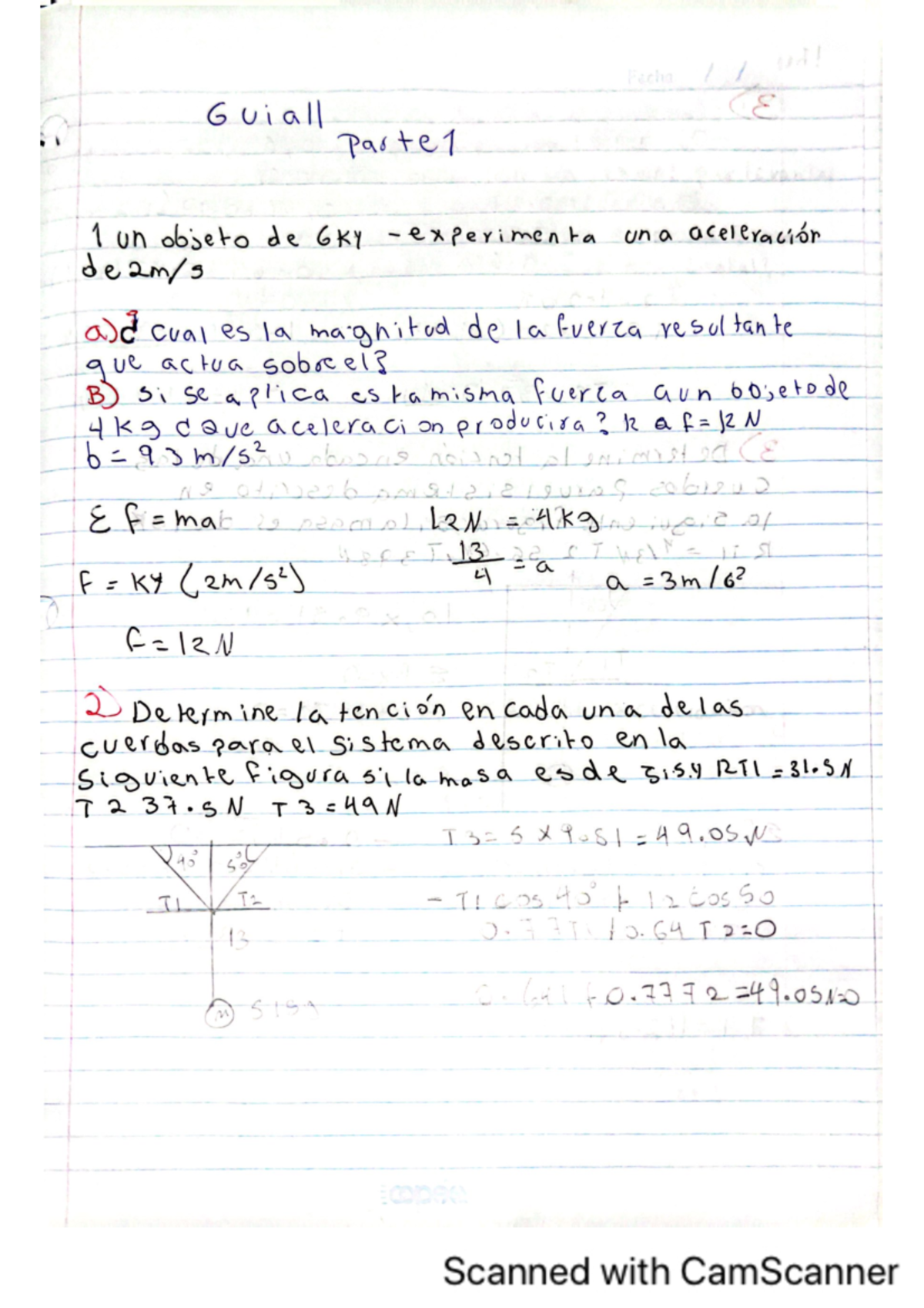 Guía de física parte (1)y - Fecha / Guiall E Parter 1 un objeto de 6KY ...