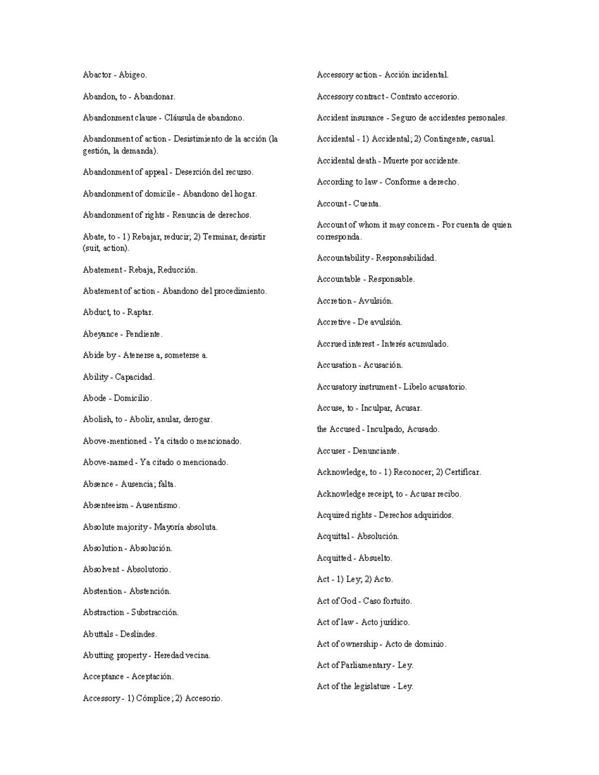 Glosario ingles - Abactor - Abigeo. Abandon, to - Abandonar ...