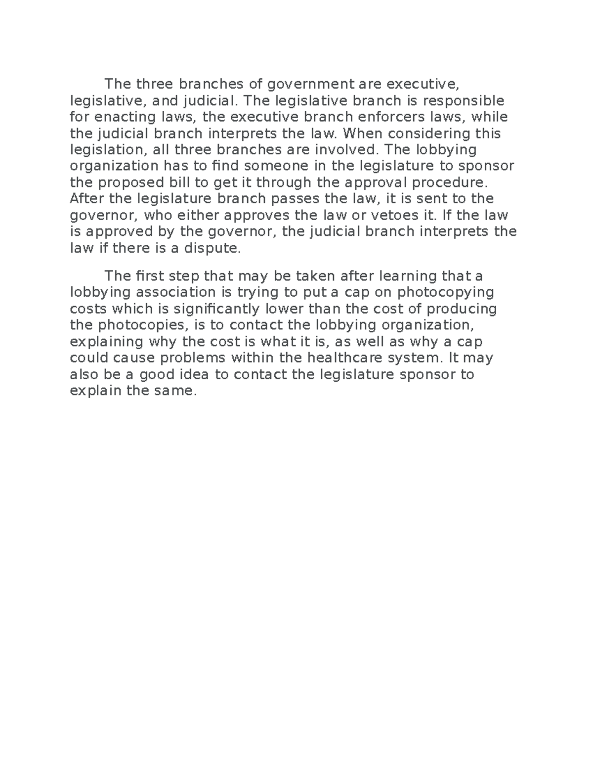 Chapter 1 Case Study - The three branches of government are executive ...