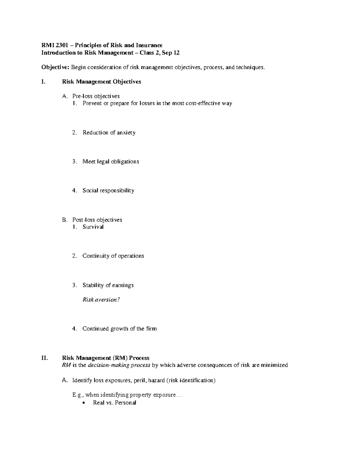 Class 2 outline RM intro - Warning: TT: undefined function: 32 RMI 2301 ...