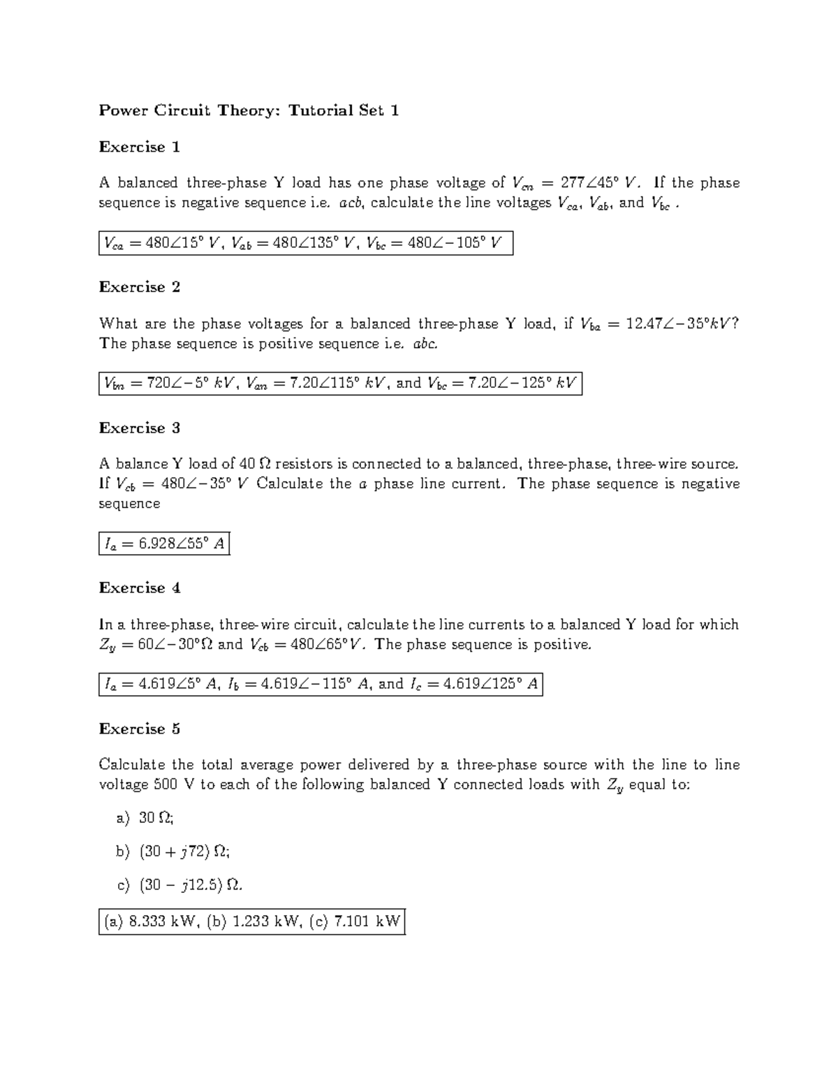 Tutorial 1 - some notes for the subject - Power Circuit Theory ...