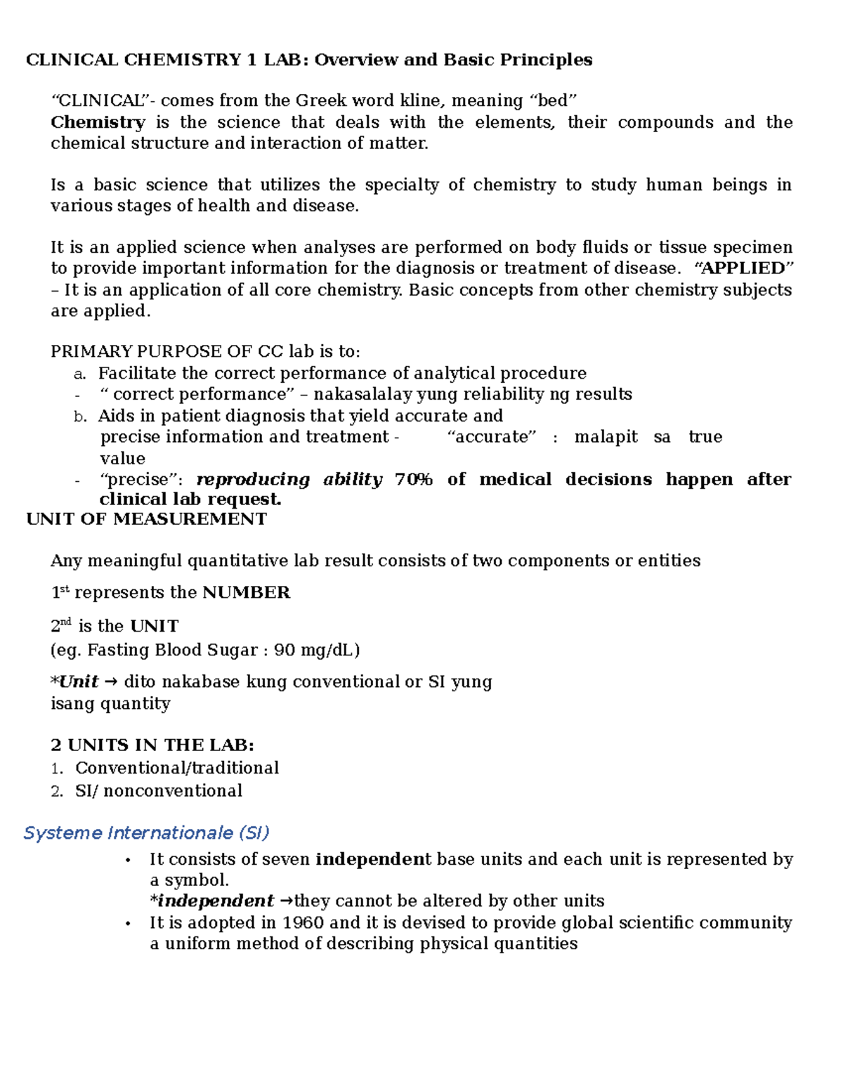 Clinical Chemistry 1 - CLINICAL CHEMISTRY 1 LAB: Overview and Basic ...