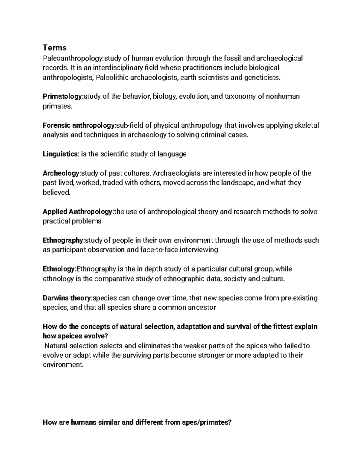 Anthro - essay about moon of the crusted snow - Terms Paleoanthropology ...