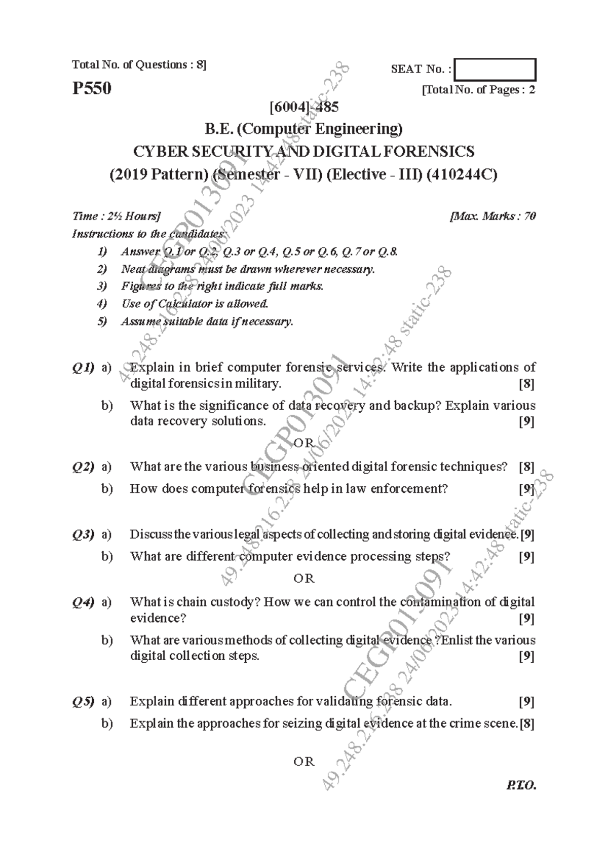 Cyber Security and digital forensics 22-23 question paper - Total No. of Questions : 8] [6004 ...