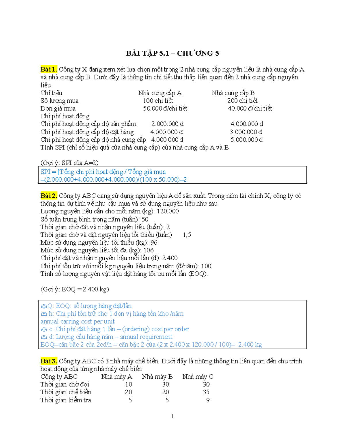 KTQT2 - Chuong 5 - Phieu bai tap 5.1 - giải bài 1-4 - BÀI TẬP 5 – CHƯƠNG 5 Bài 1. Công ty X đang ...