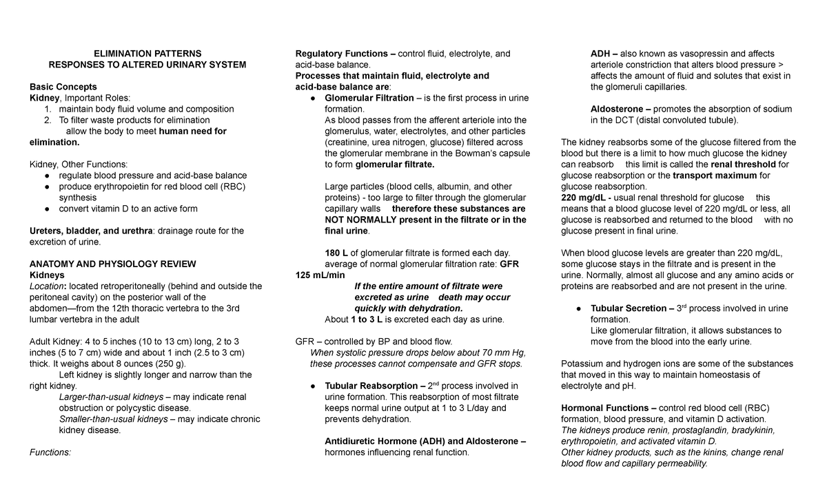 Medical Surgical: Altered Urinary Patterns - ELIMINATION PATTERNS ...