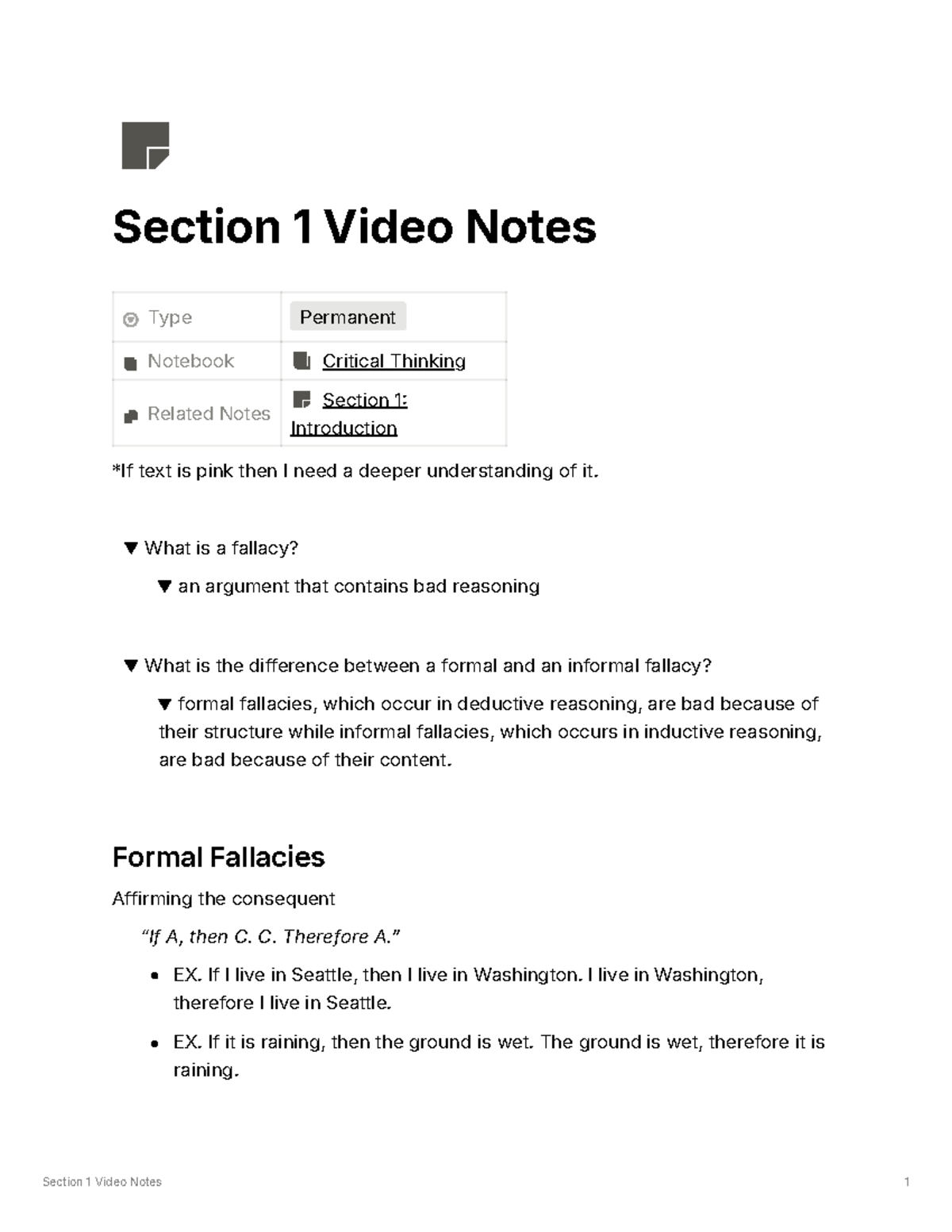Section 1 Video Notes - Section 1 Video Notes Type Permanent Notebook ...