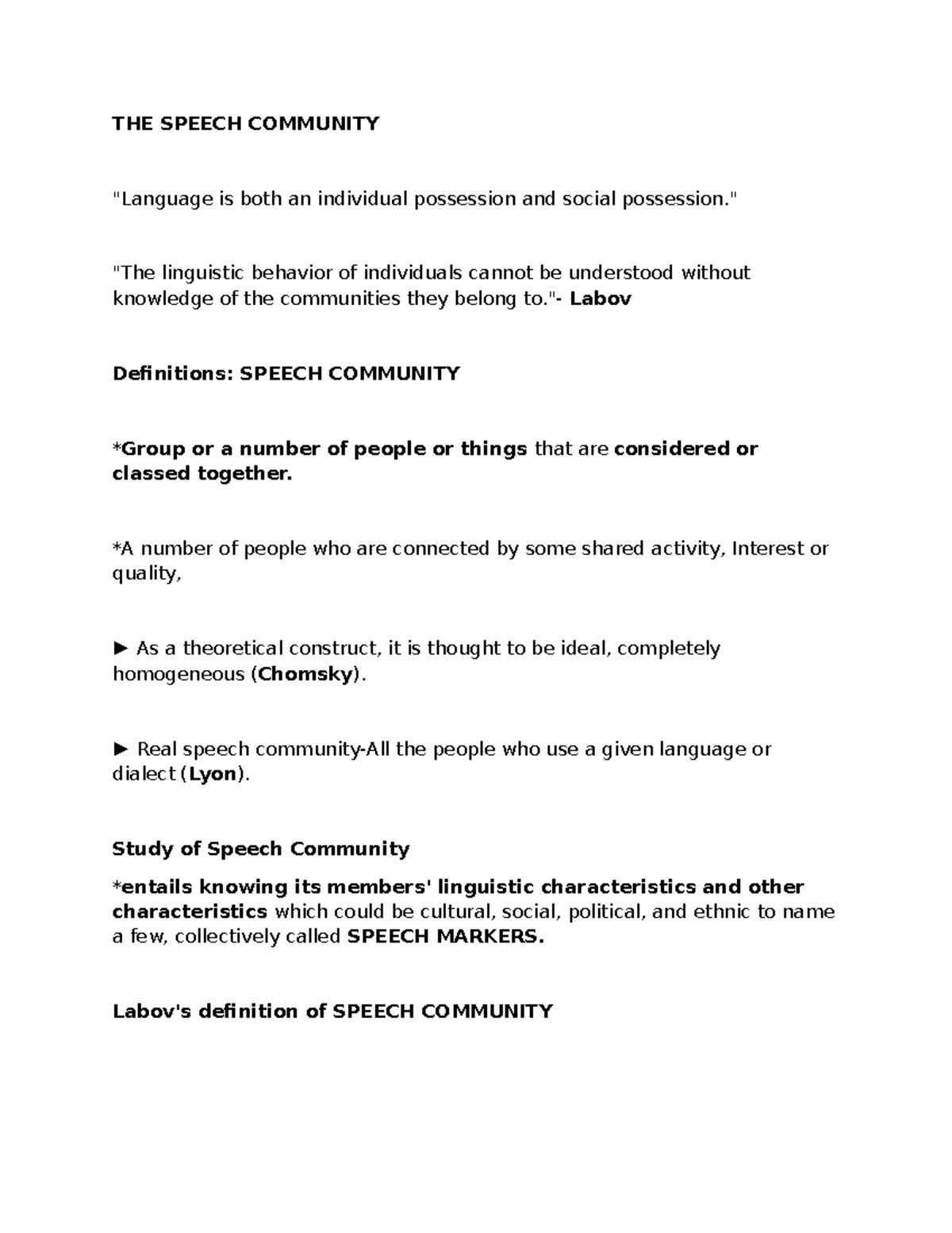 LCS Speech Community RCDM - THE SPEECH COMMUNITY "Language is both an ...