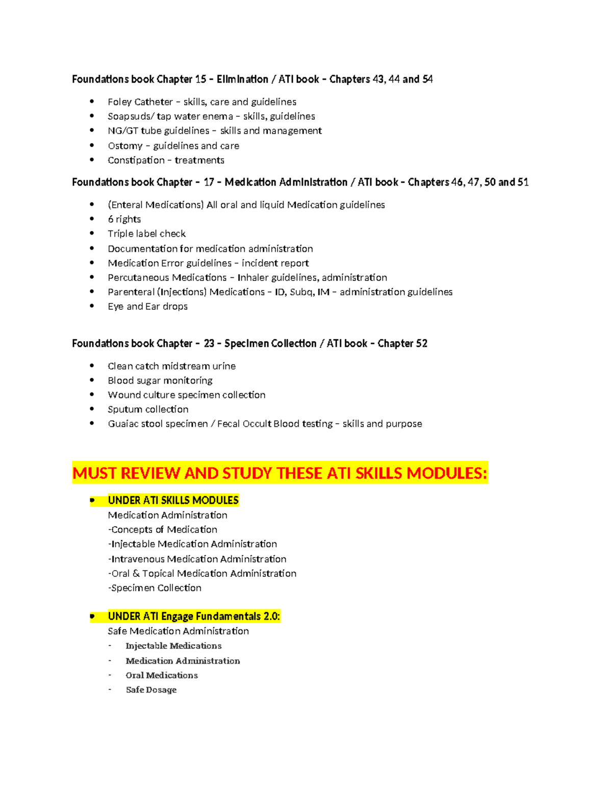 Study.guide - notes - Foundations book Chapter 15 – Elimination / ATI ...