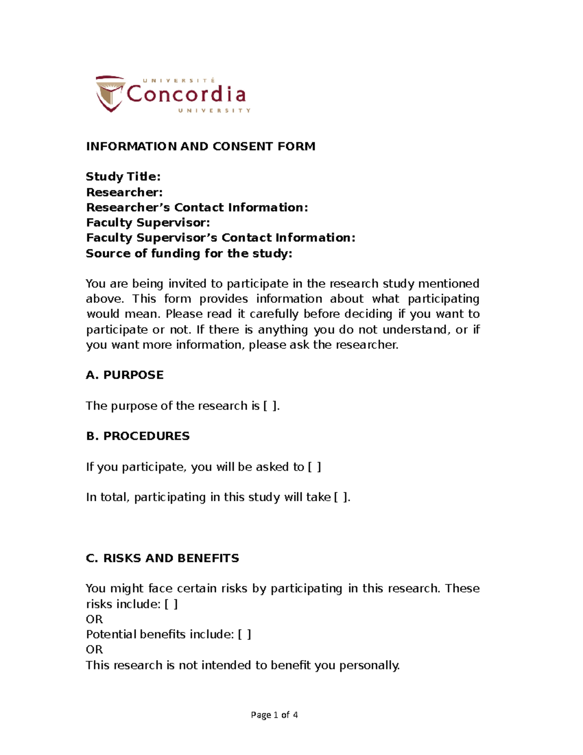Information and Consent Form Template - INFORMATION AND CONSENT FORM ...