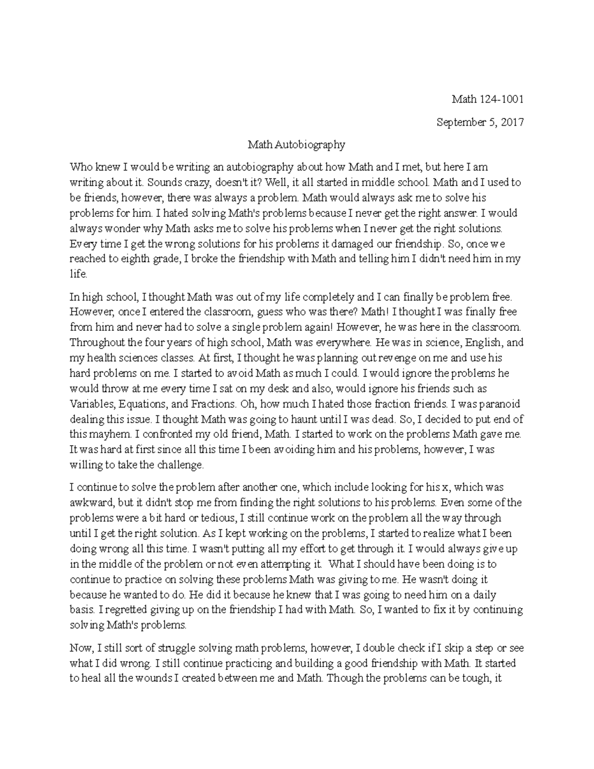 Math124 essay - Grade: A - Math 124- September 5, 2017 Math ...