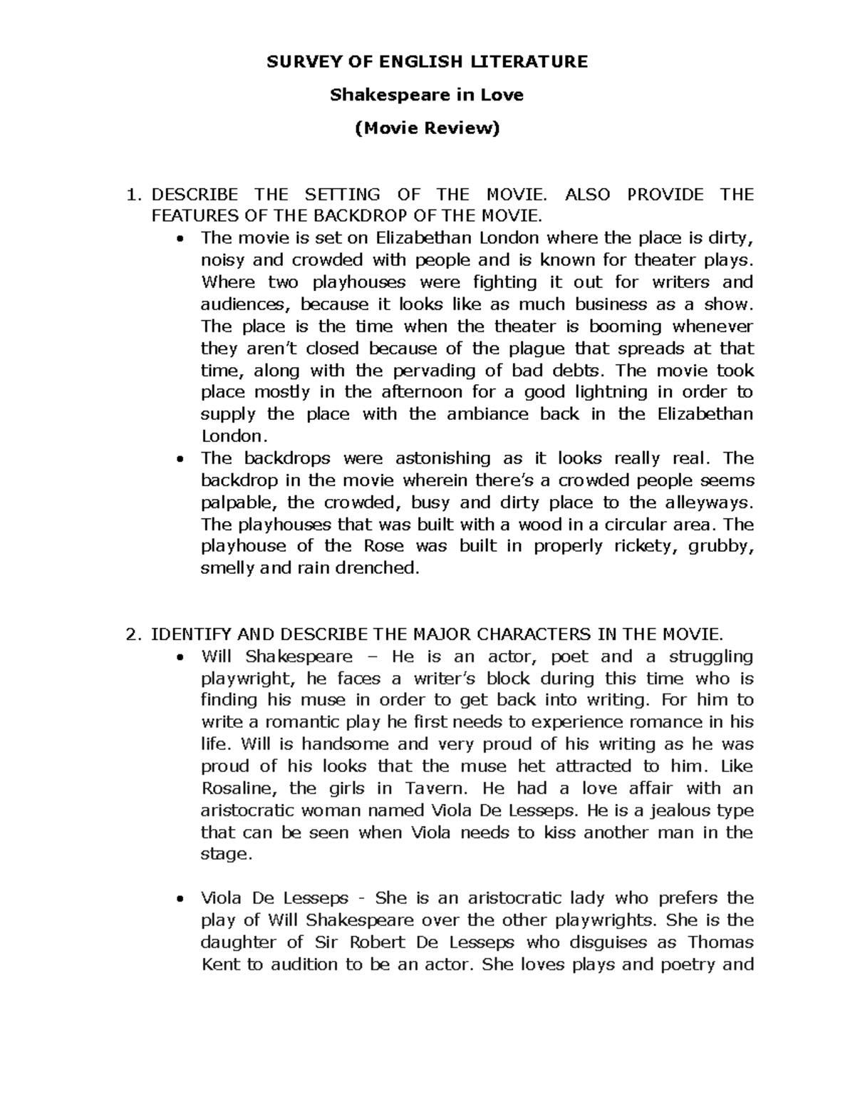 Survey OF English Literature - Shakespeare in Love (Movie Review ...