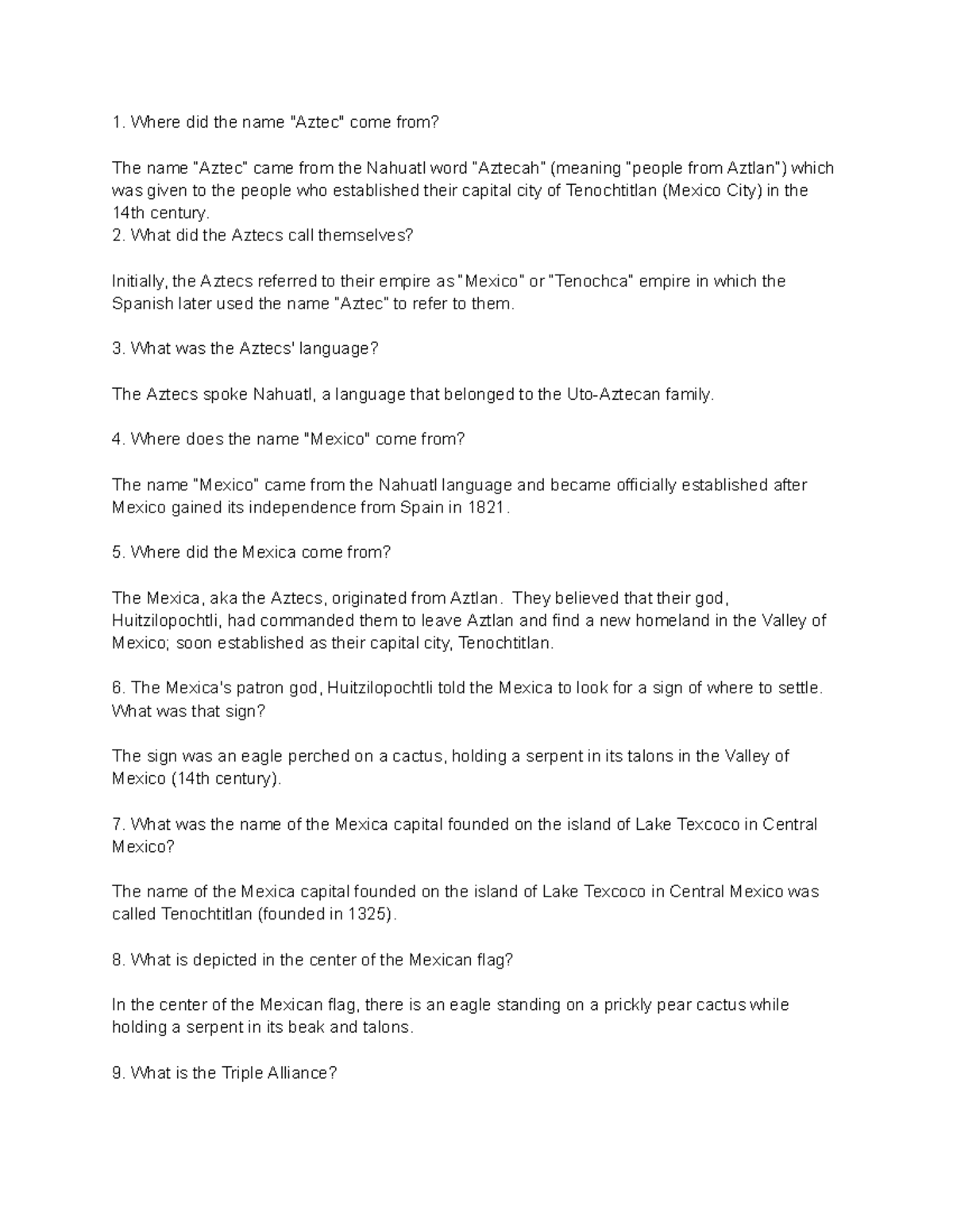 Hw 15 - Homework #15: Introduction to the Aztecs (Mexica) Each question ...