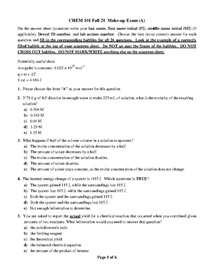 27107974 - Chem 101 exam 3 review - 1 CHEM 101 Exam 3 Material coverage ...