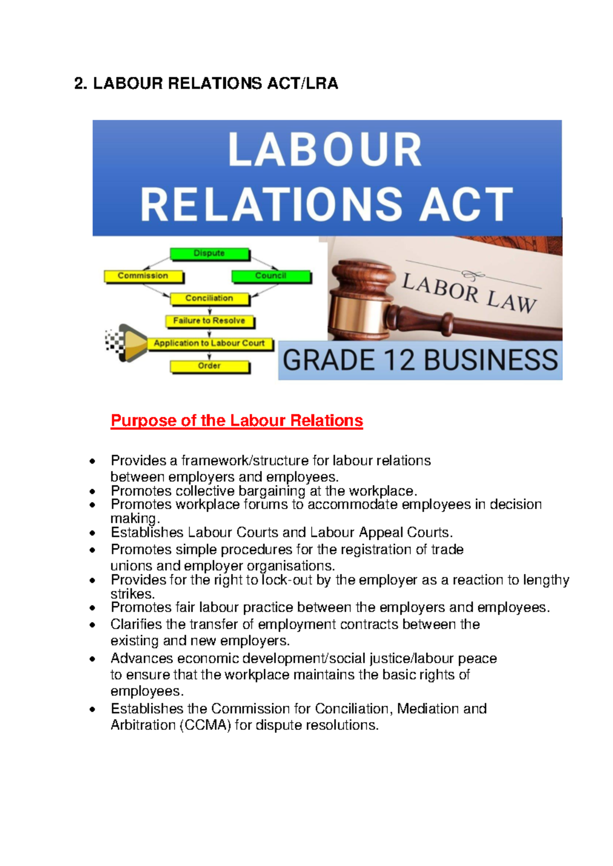 Labour Relations ACT - Practice - 2. LABOUR RELATIONS ACT/LRA Purpose ...