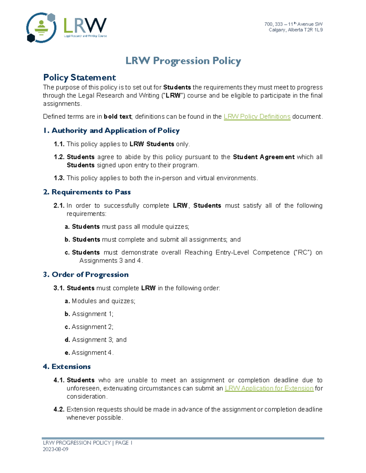 LRW-Progression-Policy - 700, 333 – 11 th Avenue SW Calgary, Alberta ...
