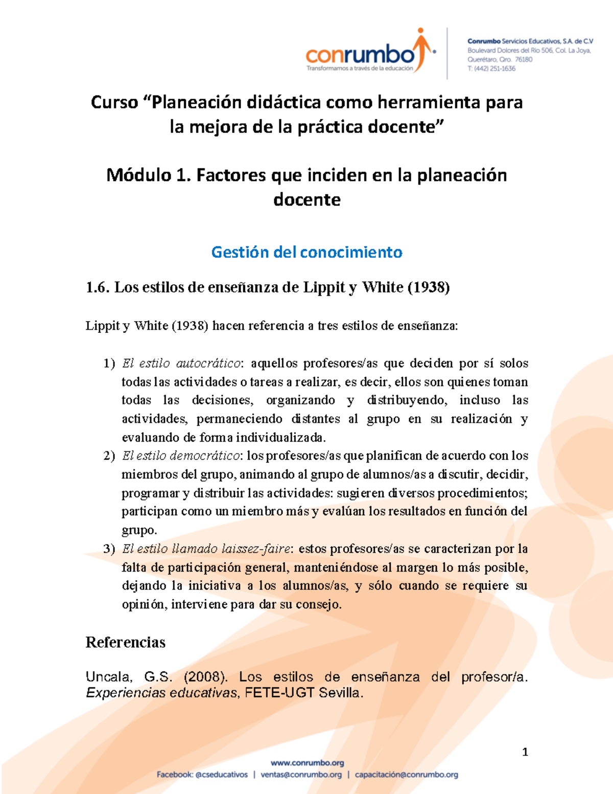 1.6. Los estilos de enseñanza de Lippit y White - 1 Curso “Planeación ...