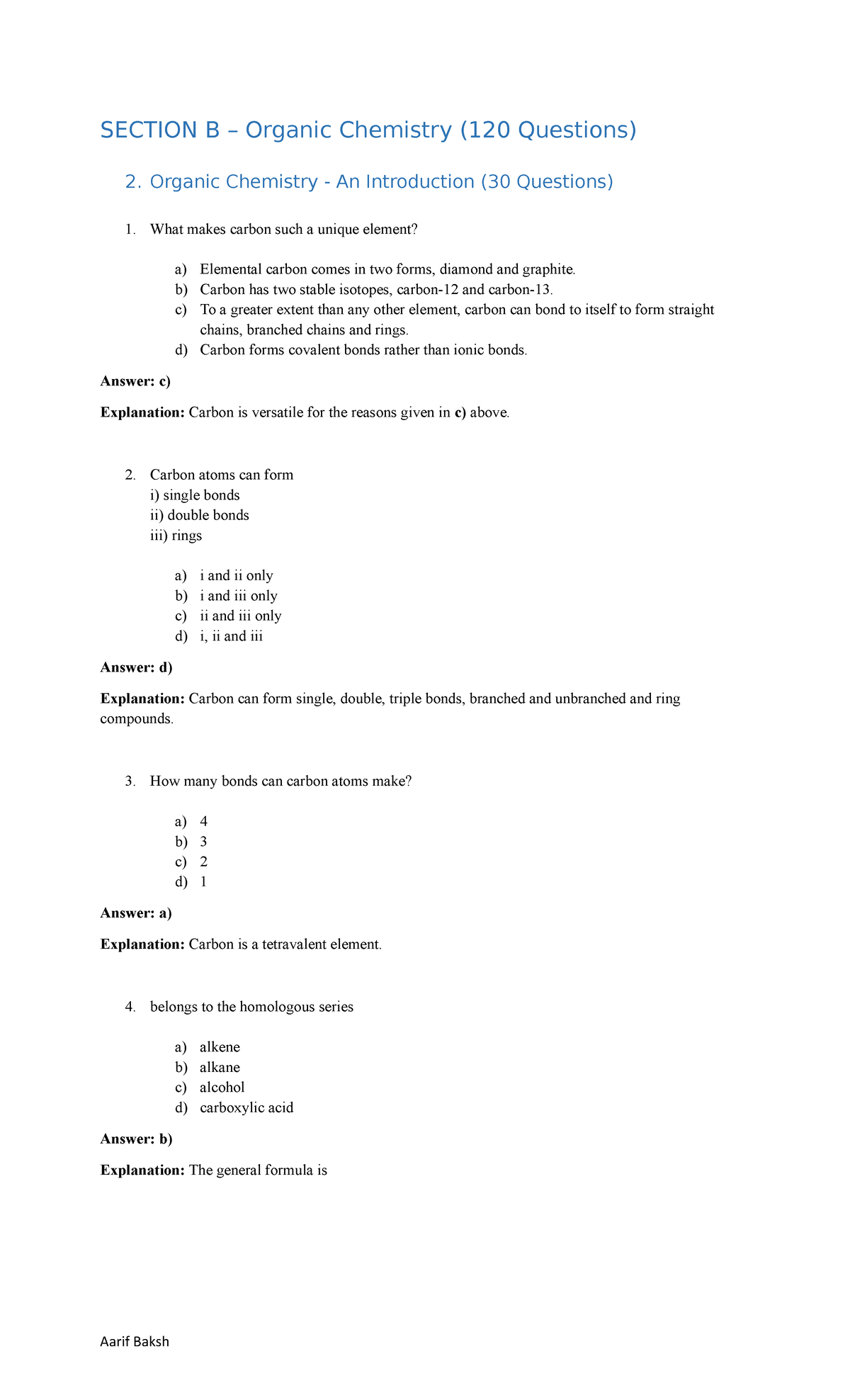 CSEC Chemistry B2 - ABaksh - SECTION B – Organic Chemistry (120 ...