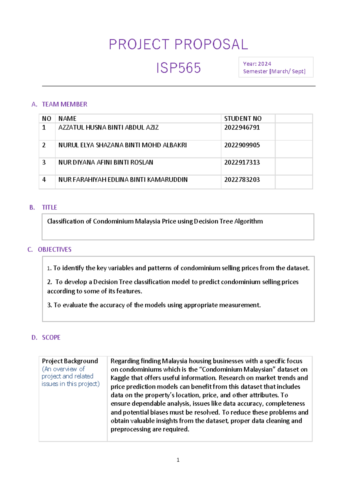 ISP565- Group 3 Project Proposal - PROJECT PROPOSAL ISP A. TEAM MEMBER ...