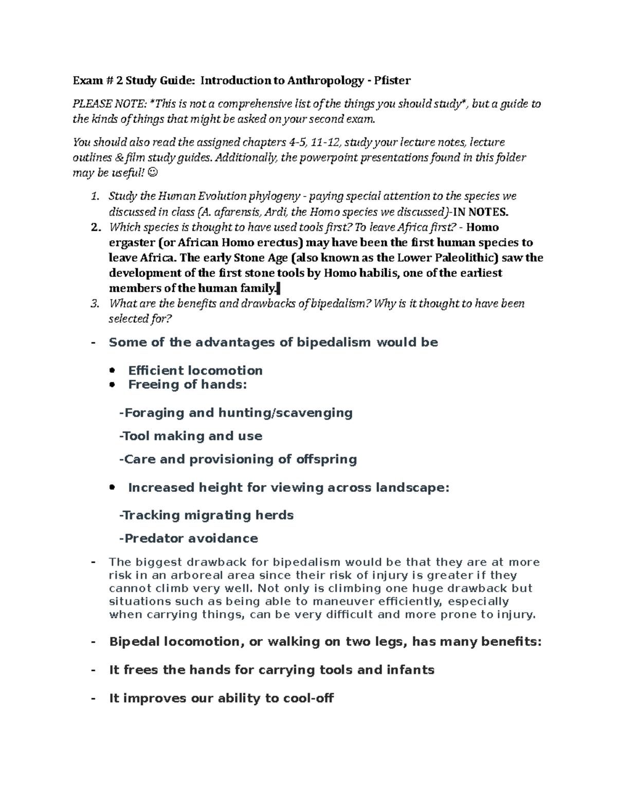 Exam 2 Study Guide - Exam # 2 Study Guide: Introduction to Anthropology ...