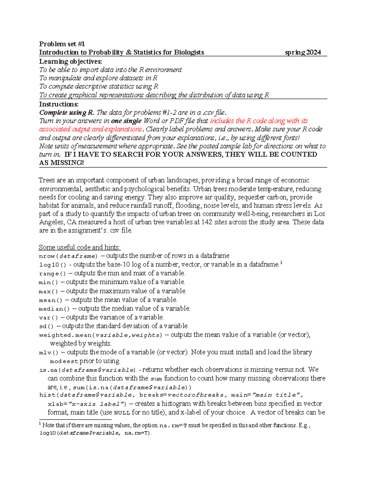 Prob set 1-2024 - problem sets - Problem set Introduction to Probability & Statistics for - Studocu