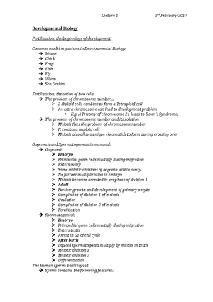 Lecture 1 - devbio - stages of fertilization, spermatogenesis ...