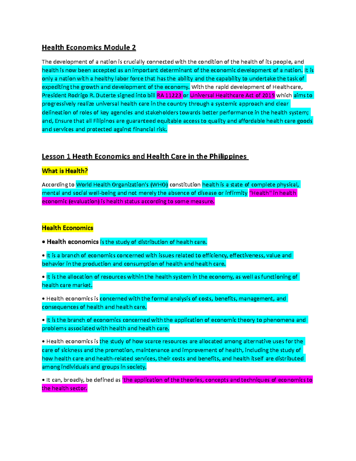 Health Economics Module 2- reviewer - Health Economics Module 2 The ...