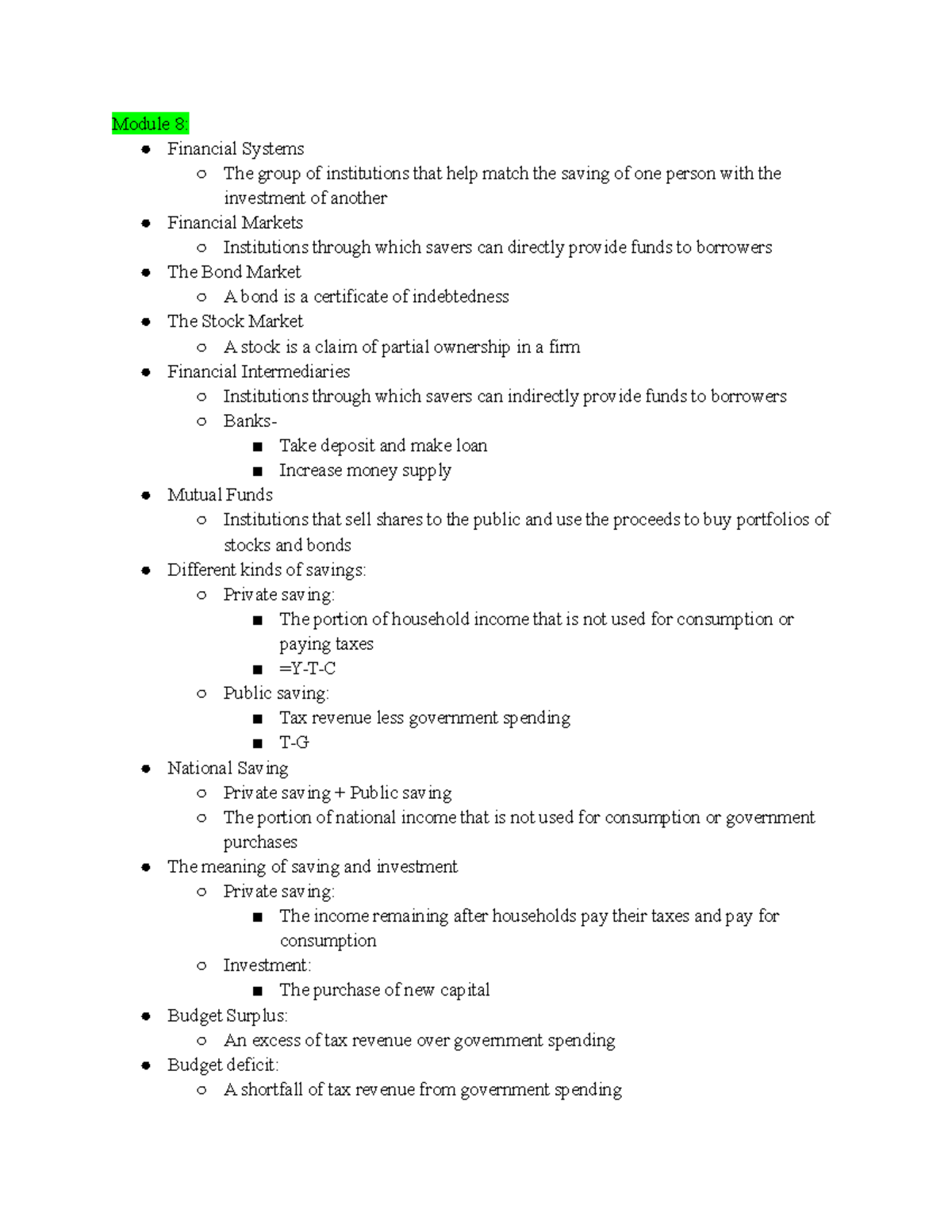 Module 8 Notes For Chapter 8 Module 8 Financial Systems The Group