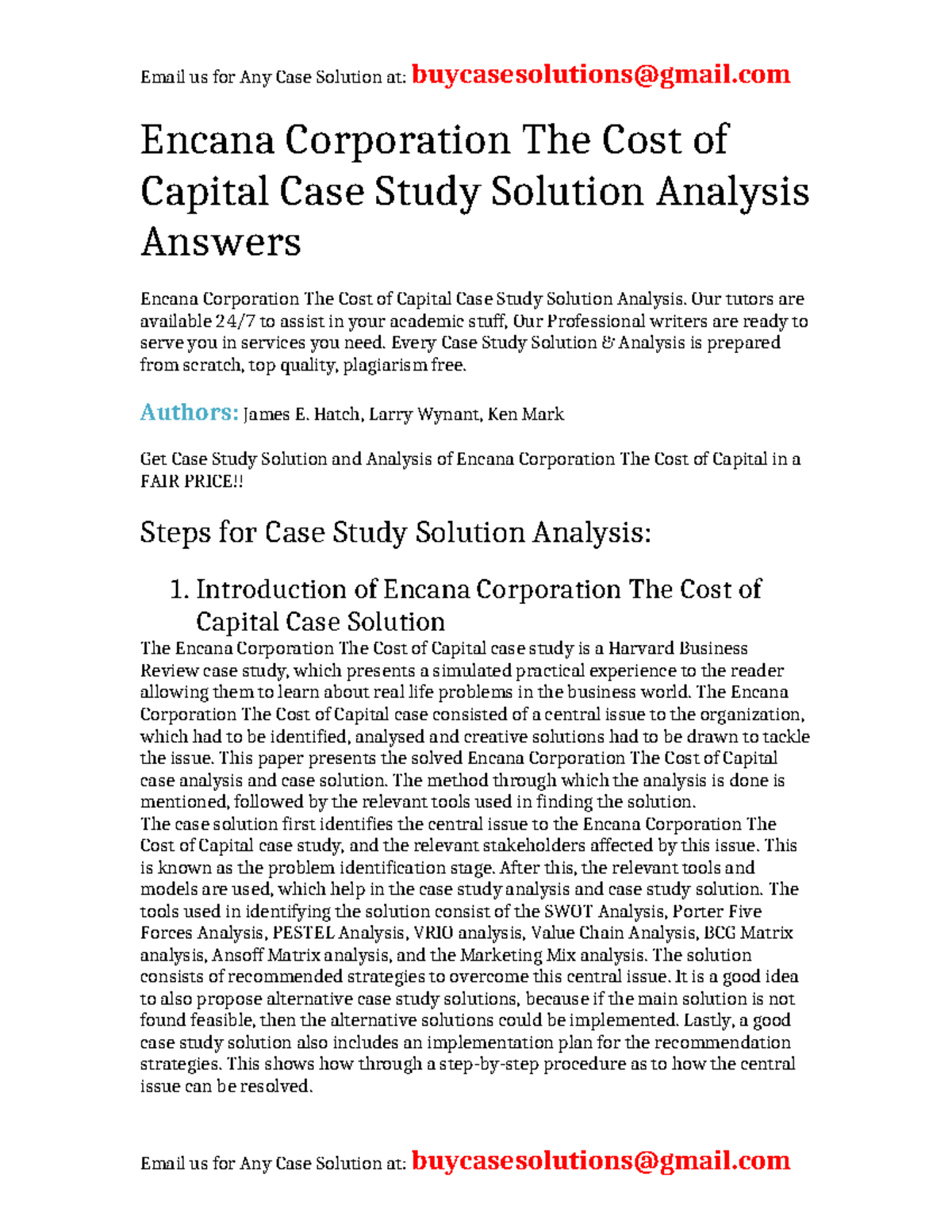 Case Solution Encana Corporation The Cost of Capital - Encana ...