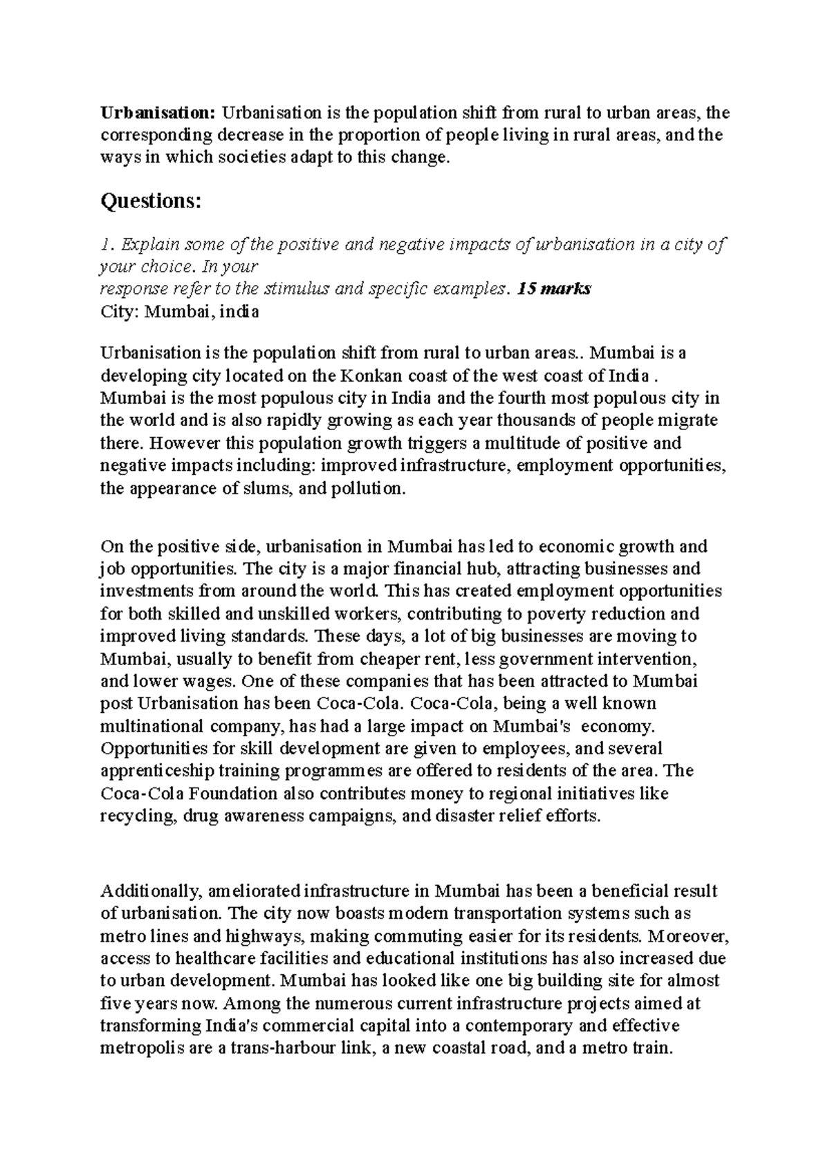 Mumbai urbanisation - Urbanisation: Urbanisation is the population ...