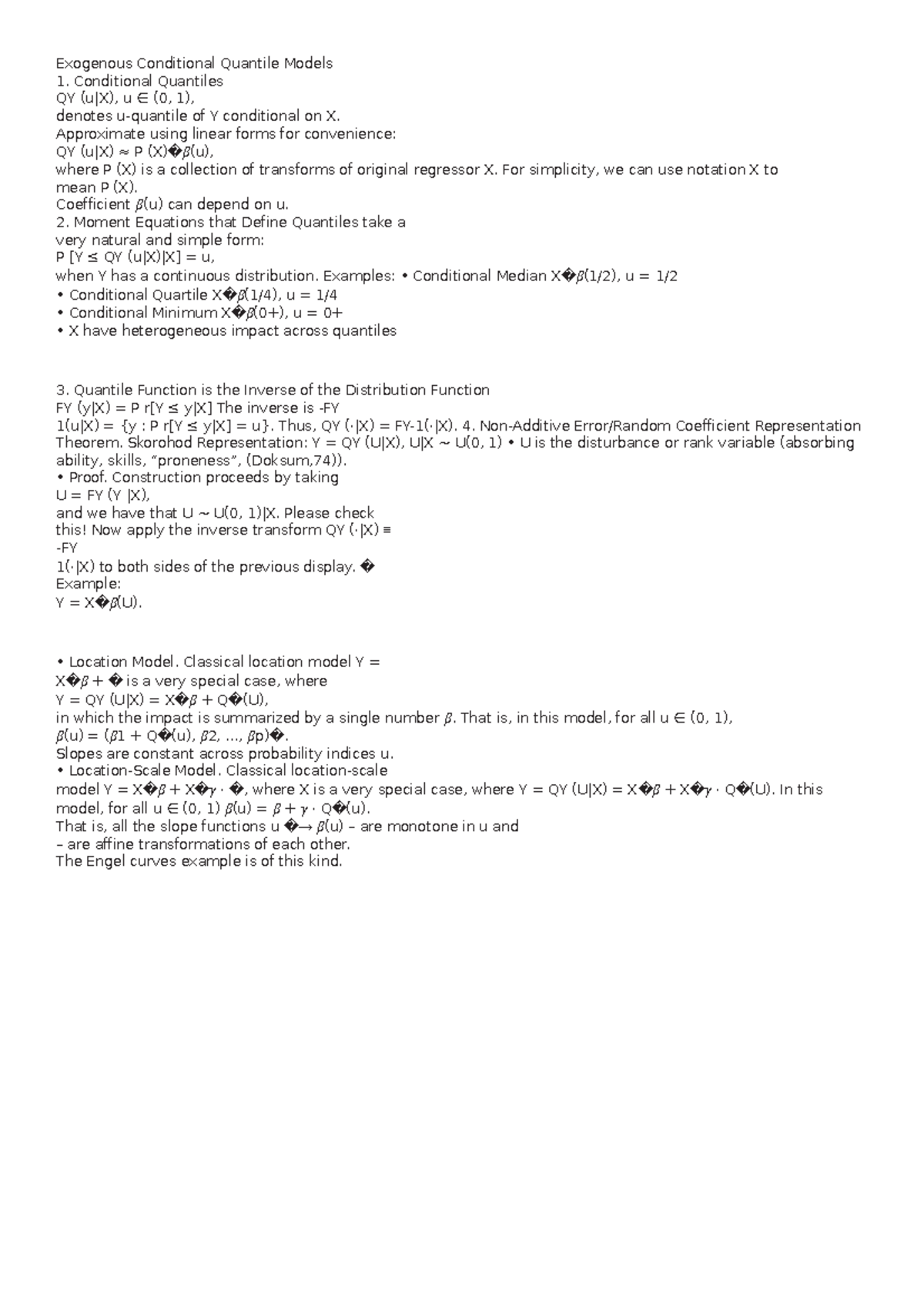 Lecture 8 - Exogenous Conditional Quantile Models Conditional Quantiles QY (u|X), u ∈ (0, 1 ...