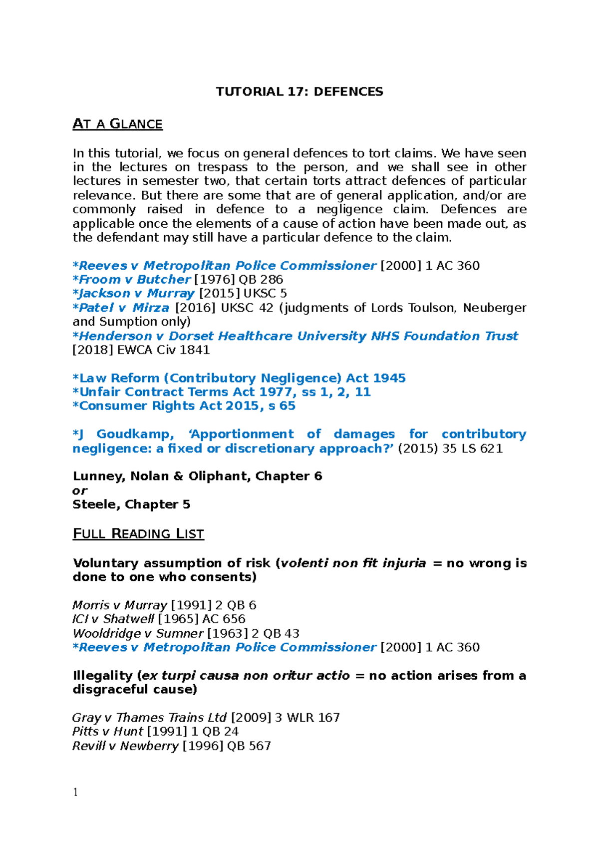 Tutorial 17 Defences - TUTORIAL 17: DEFENCES A T A GLANCE In this ...